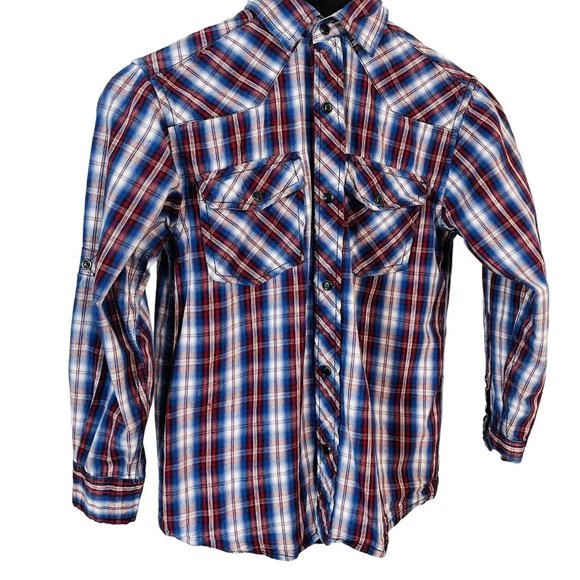 PD&C | Shirts & Tops | Pdc Boys Medium Plaid Long Sleeve Rolled Snap ...